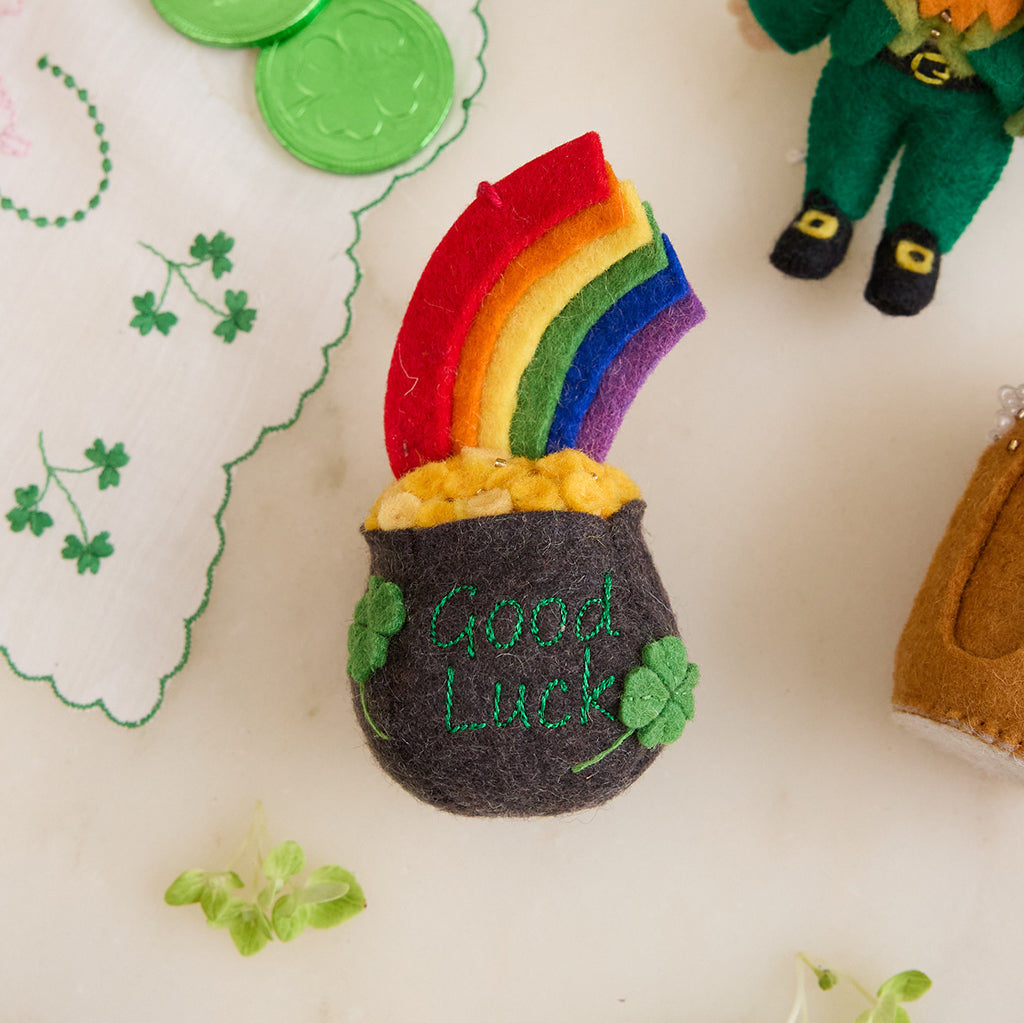Hand Felted Good Luck Pot of Gold at the End of the Rainbow Ornament ...
