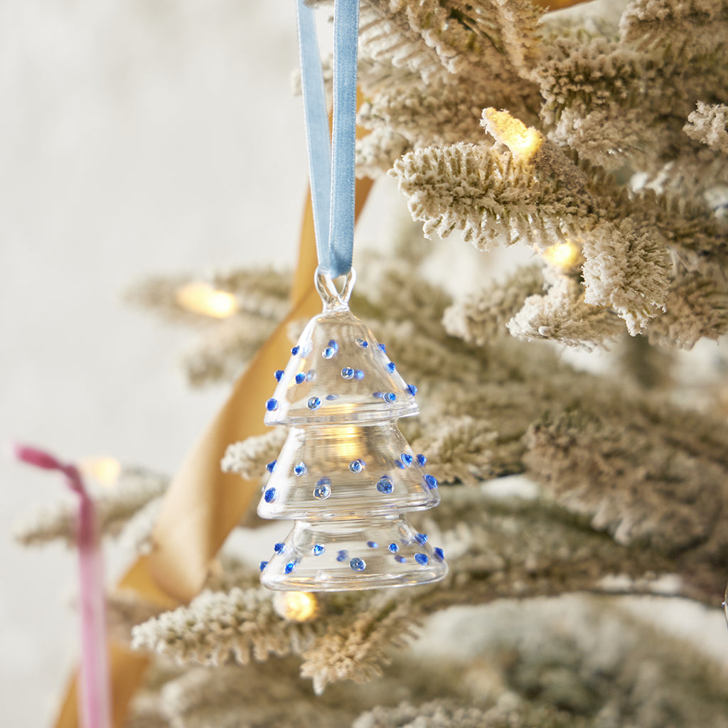 Handblown Blue Dots Glass Tree Ornament – Craftspring