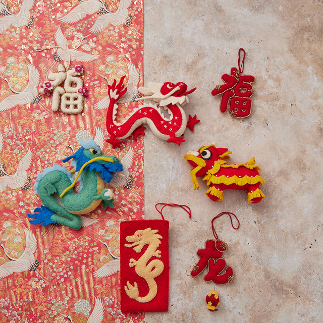 Hand Felted Red Chinese Lunar New Year Dragon Ornament – Craftspring