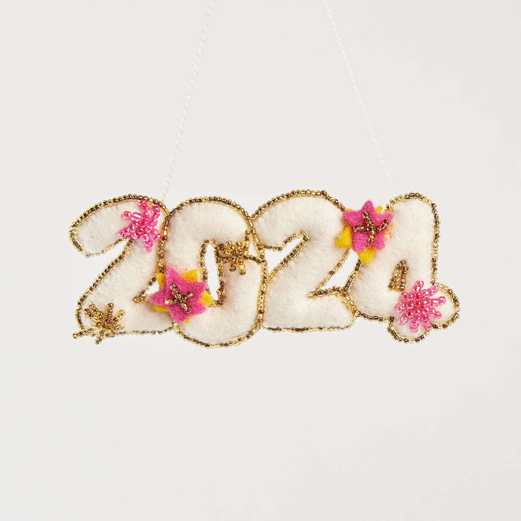 Hand Felted White, Yellow and Pink 2024 New Years Ornament – Craftspring
