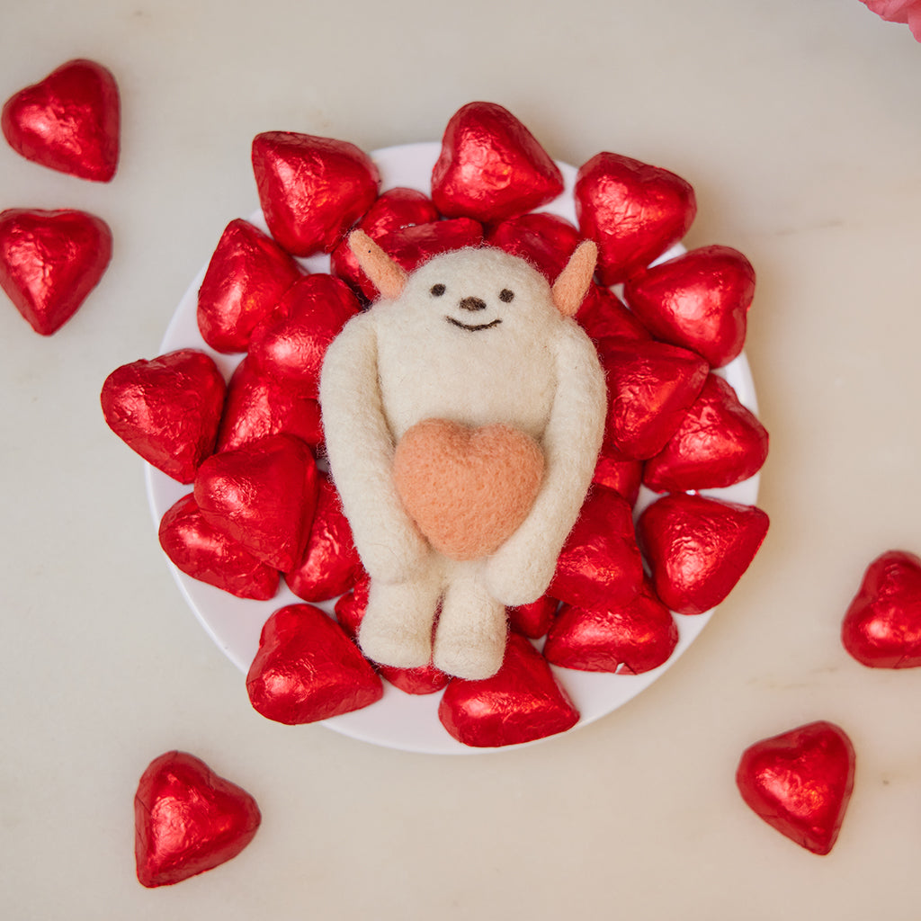Hand Needle Felted Big White Yeti with Pink Love Heart Ornament ...
