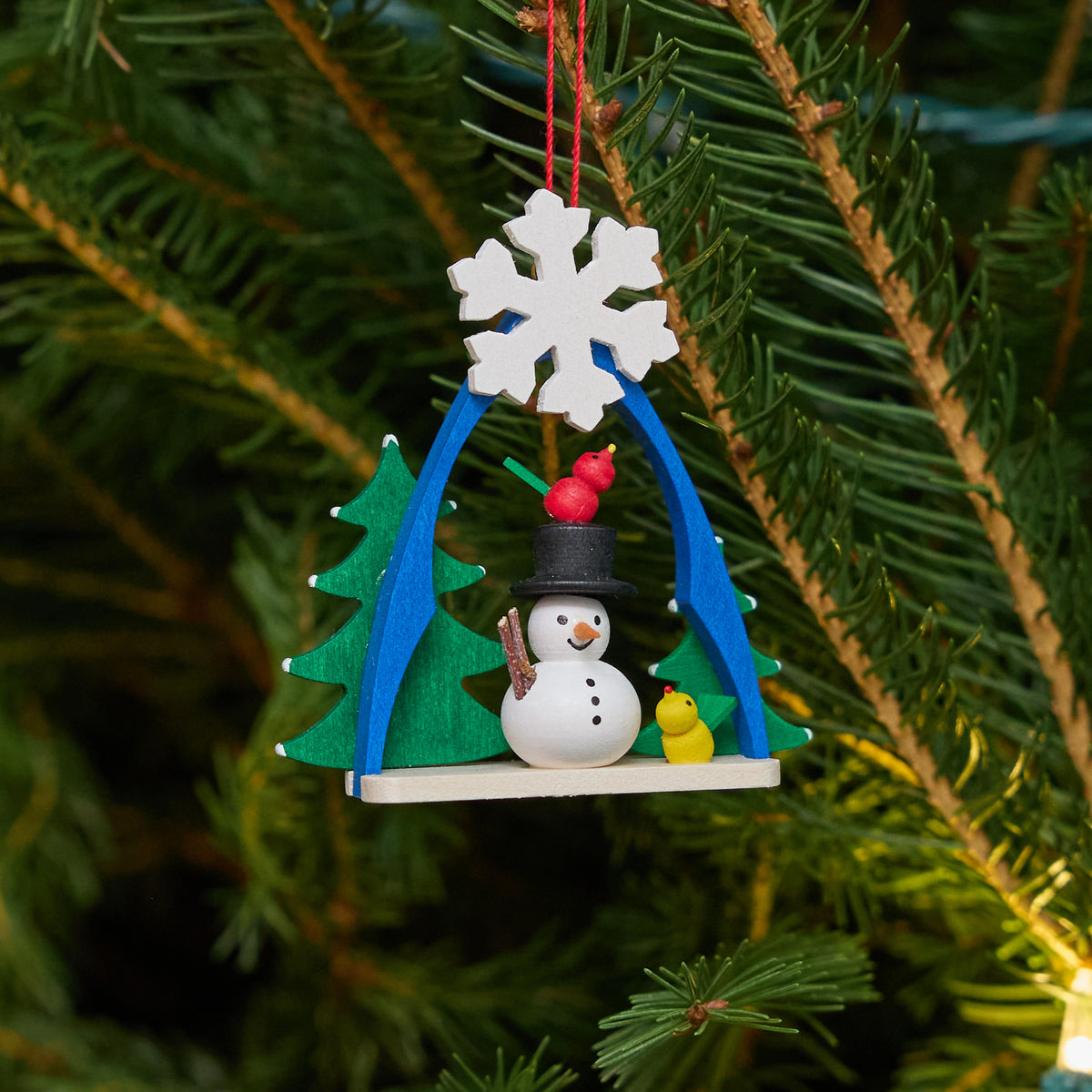 Handmade Snowman with Bird Friends in a Blue Arch Wooden Ornament ...