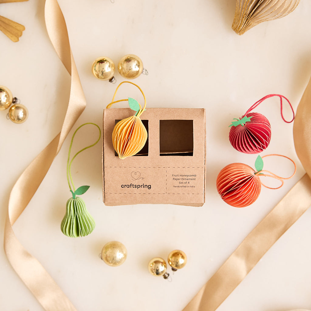 Apple, Pear, Lemon & Orange Fruit Recycled Cotton Paper Mini Ornament ...