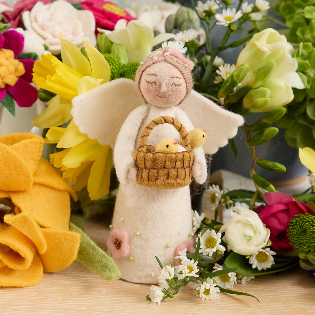 Hand Felted Spring Angel Holding Chicks in a Basket Ornament – Craftspring