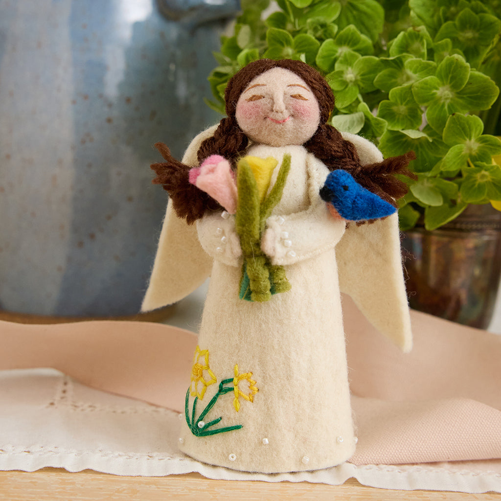 Hand Felted Spring Angel with Colorful Bouquet & Bluebird Ornament ...