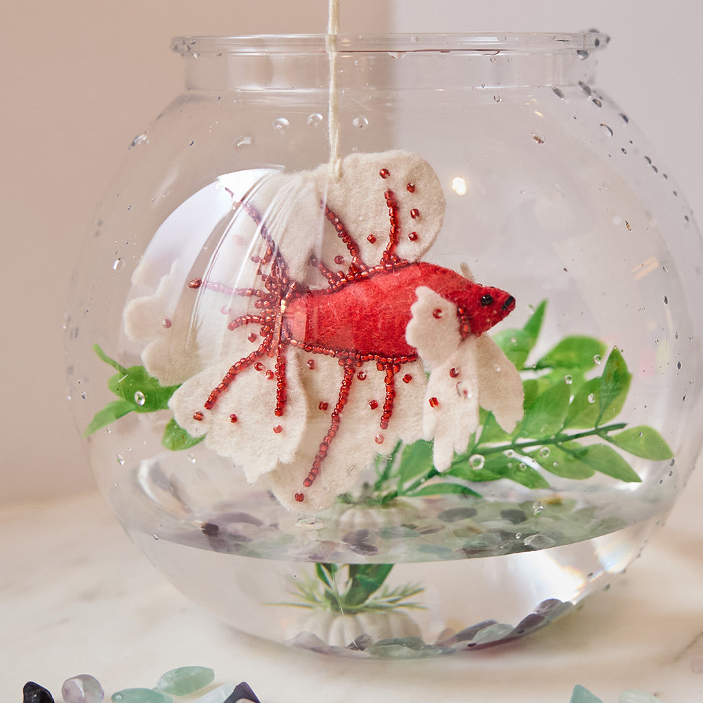 Hand Felted Red Beaded Betta Fish Ornament – Craftspring
