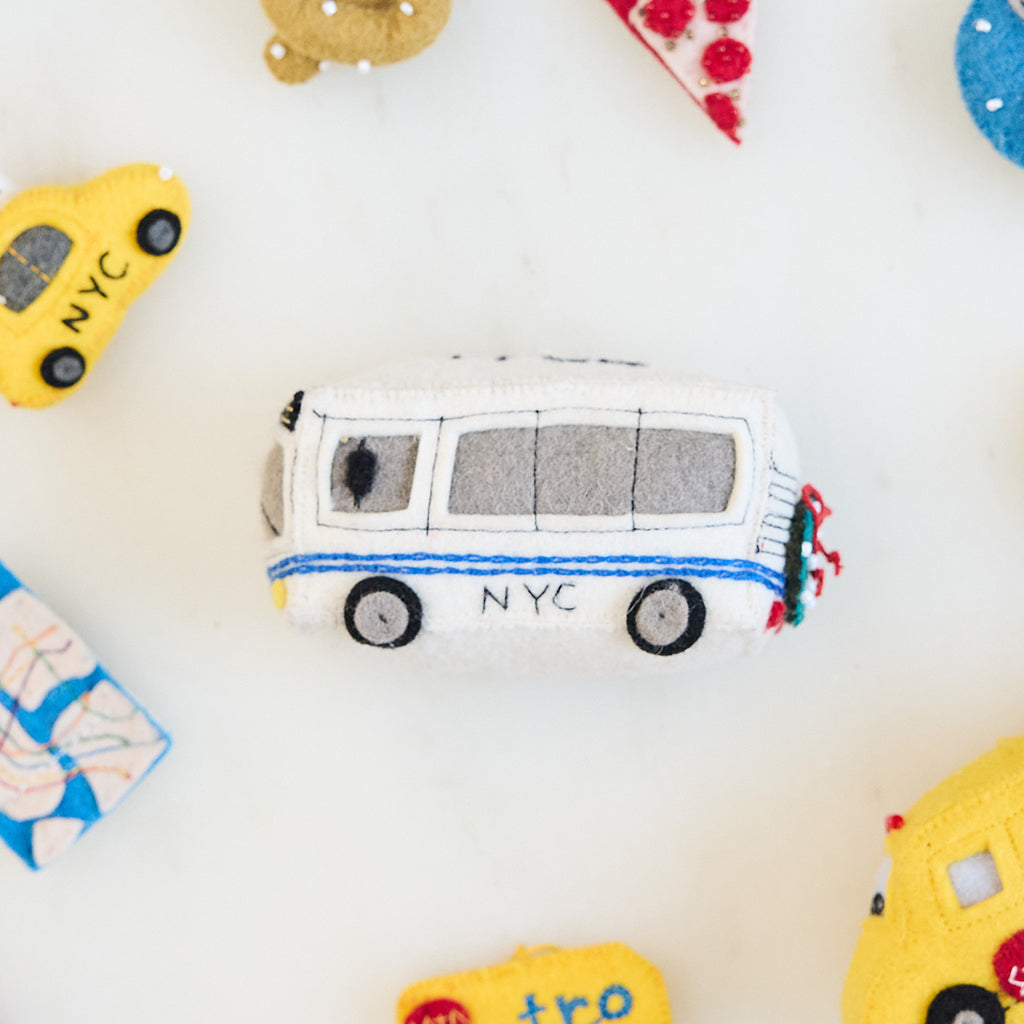 Hand Felted Festive White NYC MTA Public Transportation Bus Ornament ...