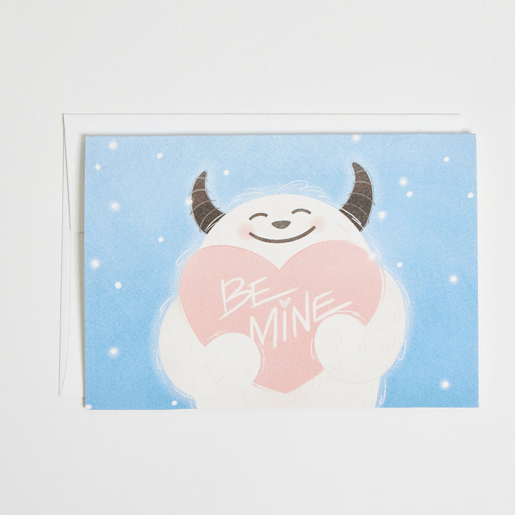 Custom Designed Be Mine Love Yeti Holding a Pink Heart Greeting Card ...