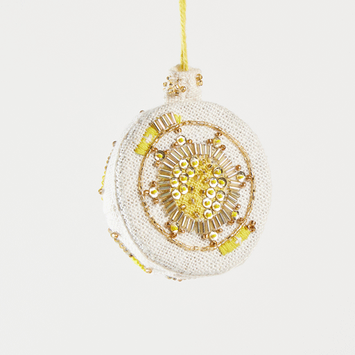 Hand Embroidered White Gold Linen Beaded Vintage Bauble Ornament ...