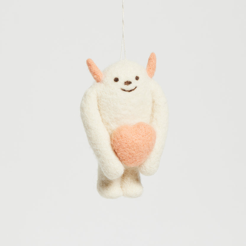 Hand Needle Felted Big White Yeti with Pink Love Heart Ornament ...