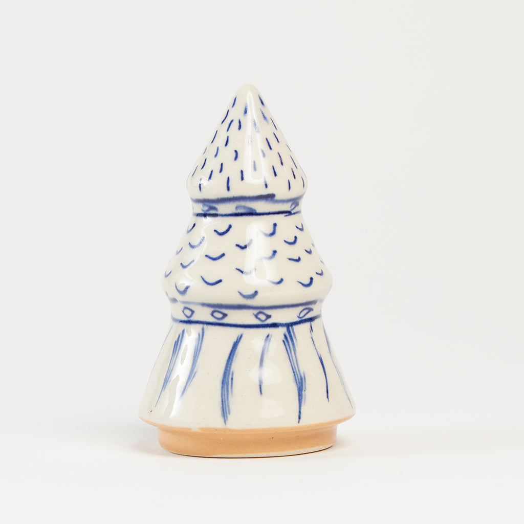 Hand-Painted Christmas Season Blue Ceramic Christmas Tree Mantel Decor ...