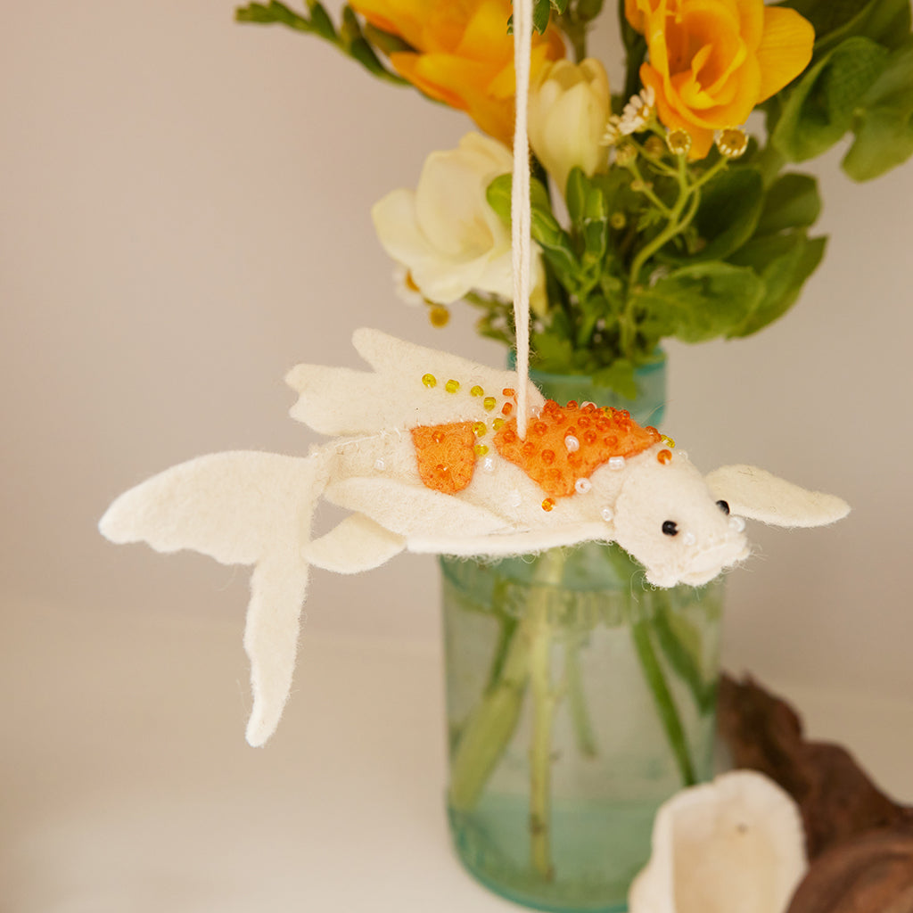 Hand Felted White and Orange Beaded Koi Fish Ornament – Craftspring