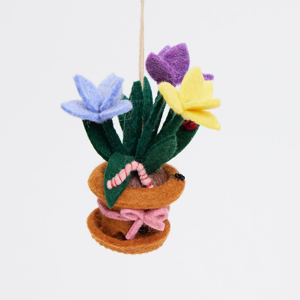 Hand Felted Spring Crocus Flower Pot w/ Ladybug, Worm & Ant Ornament ...