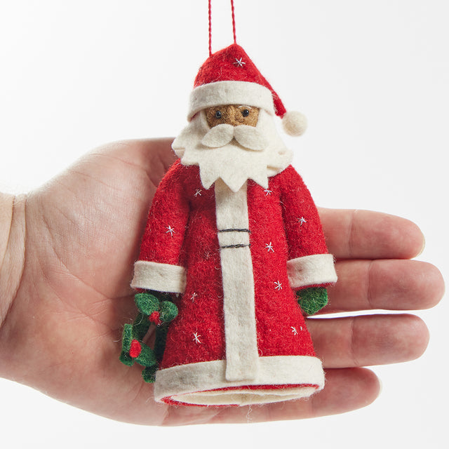 Hand Felted Red Father Christmas Ornament - Brown Skin Color – Craftspring