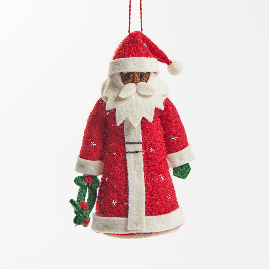 Hand Felted Red Father Christmas Ornament - Deep Brown Skin Color ...