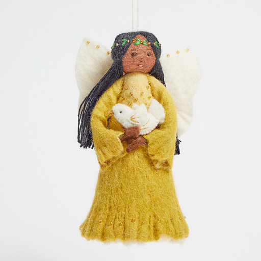 Hand Felted Yellow Golden Peace Dove Angel Mini Tree Topper – Craftspring