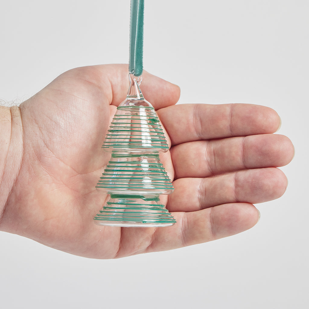 Handblown Green Line Stringers Glass Tree Ornament – Craftspring