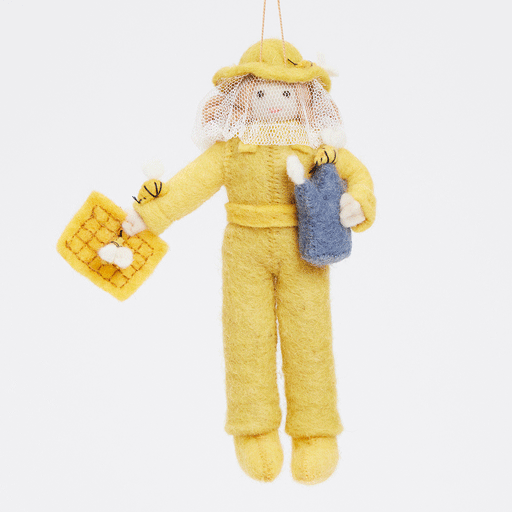 Hand Felted Yellow Beekeeper Girl Ornament – Craftspring