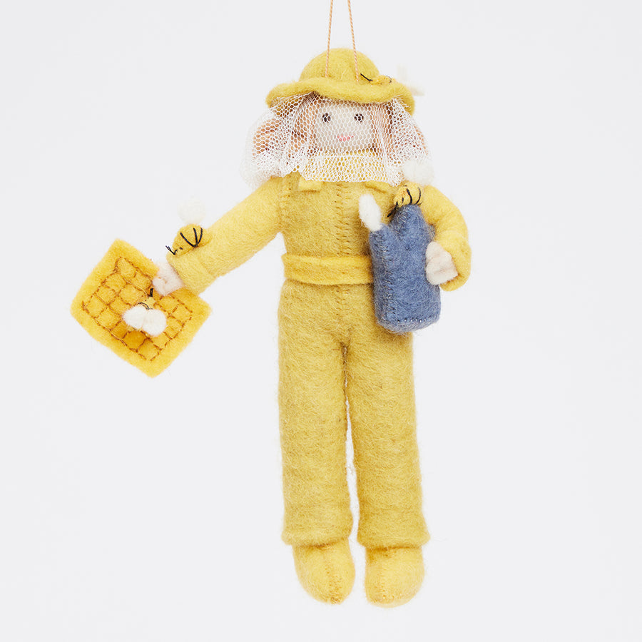 Hand Felted Yellow Beekeeper Girl Ornament – Craftspring