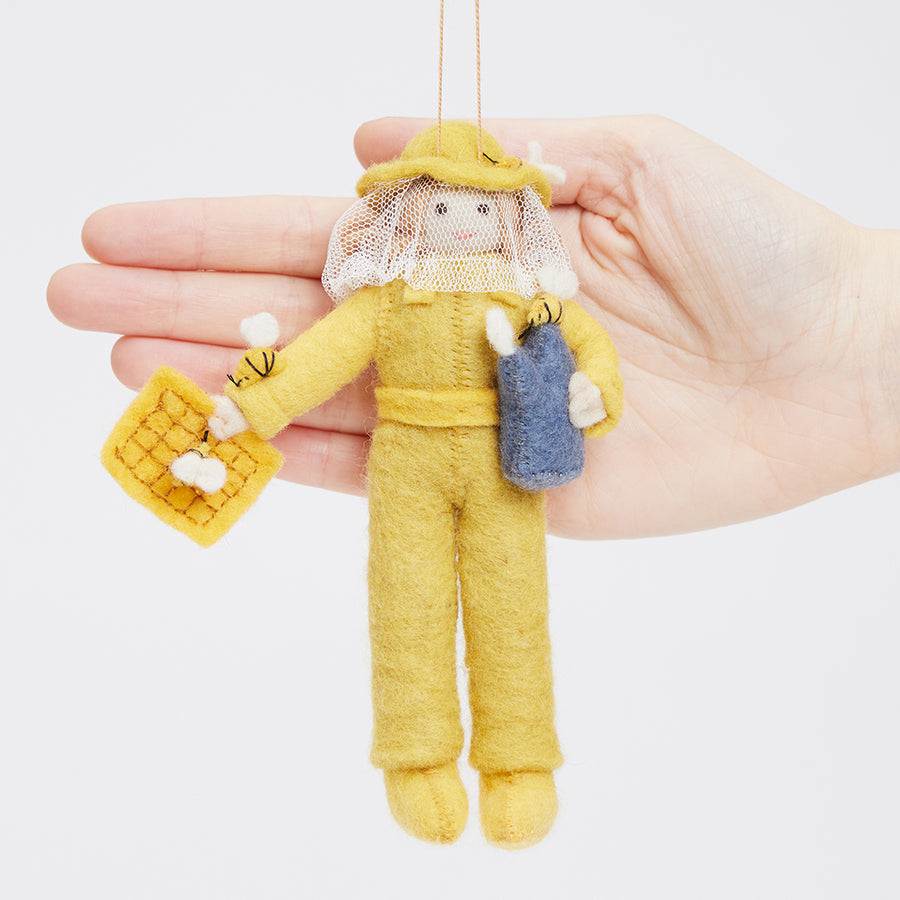 Hand Felted Yellow Beekeeper Girl Ornament – Craftspring