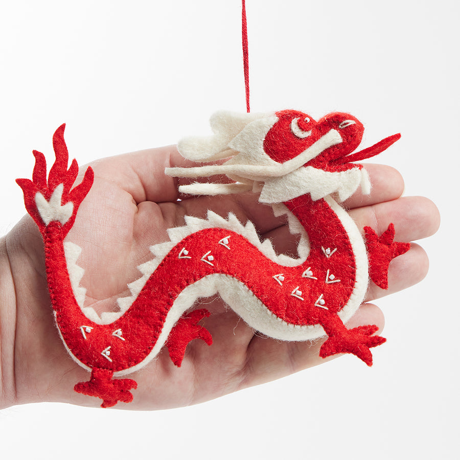 Hand Felted Red Chinese Lunar New Year Dragon Ornament – Craftspring