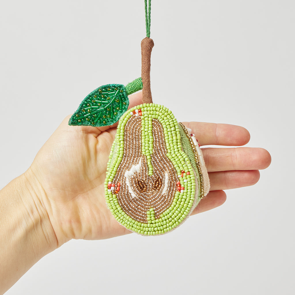 Hand Embroidered Lime Green Linen Beaded Pear Fruit Ornament – Craftspring