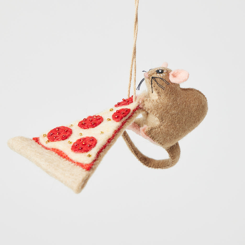 Hand Felted Brown NYC Rat Eating Pizza Ornament – Craftspring