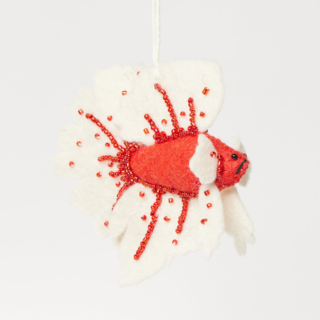 Hand Felted Red Beaded Betta Fish Ornament – Craftspring