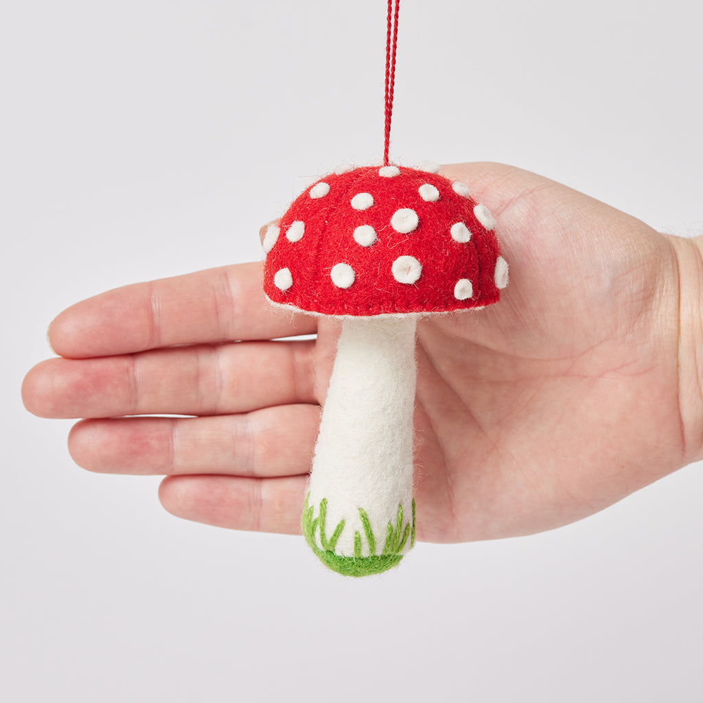 Hand Felted Red Tall Mushroom Ornament Craftspring