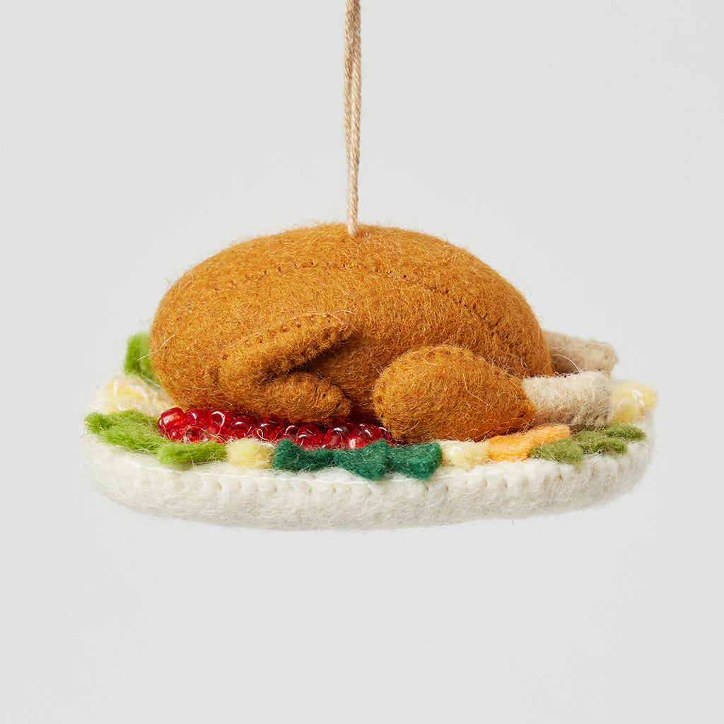 Hand Felted Brown Cooked Turkey Dinner Plate with Cranberries Ornament ...