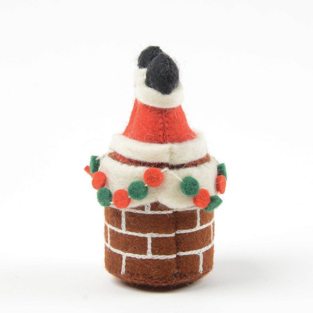 Hand Felted Red Santa Going Down Brown Chimney Ornament – Craftspring
