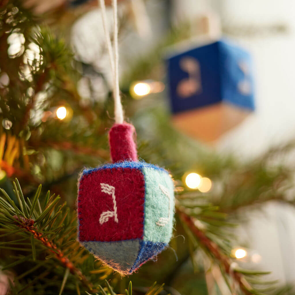 Hand Felted Small Blue and Red Spinning Dreidel Ornament – Craftspring