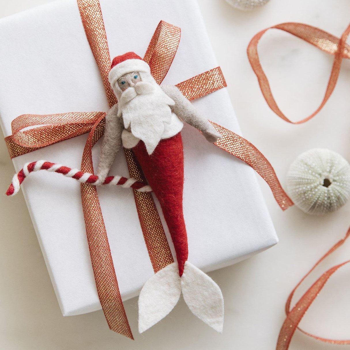 Hand Felted Red Santa Merman with Candy Cane Ornament – Craftspring