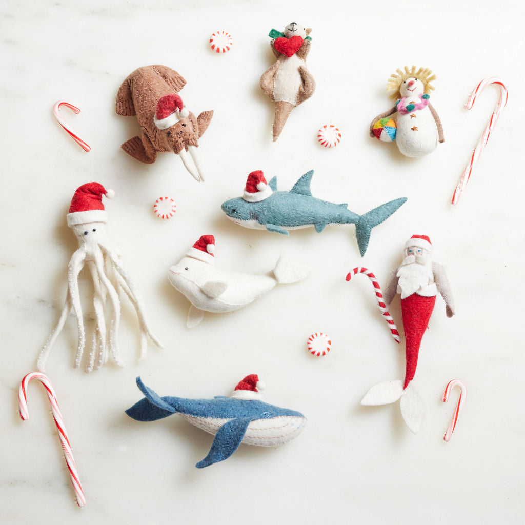 Hand Felted Red Santa Merman with Candy Cane Ornament – Craftspring