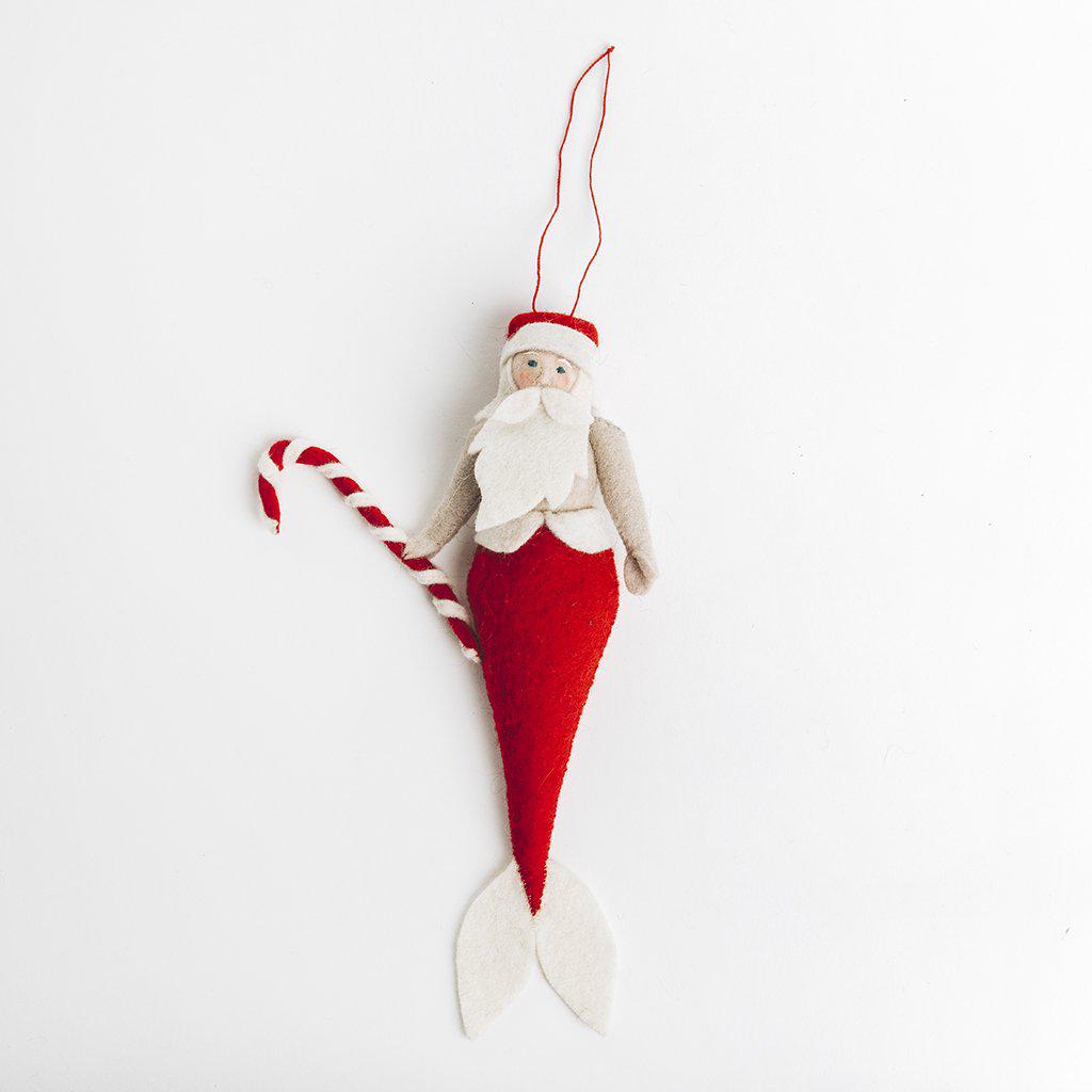 Hand Felted Red Santa Merman with Candy Cane Ornament – Craftspring