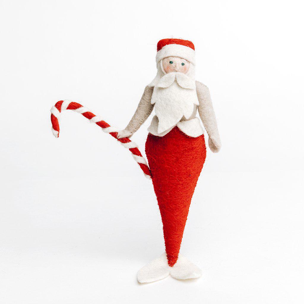Hand Felted Red Santa Merman with Candy Cane Ornament – Craftspring