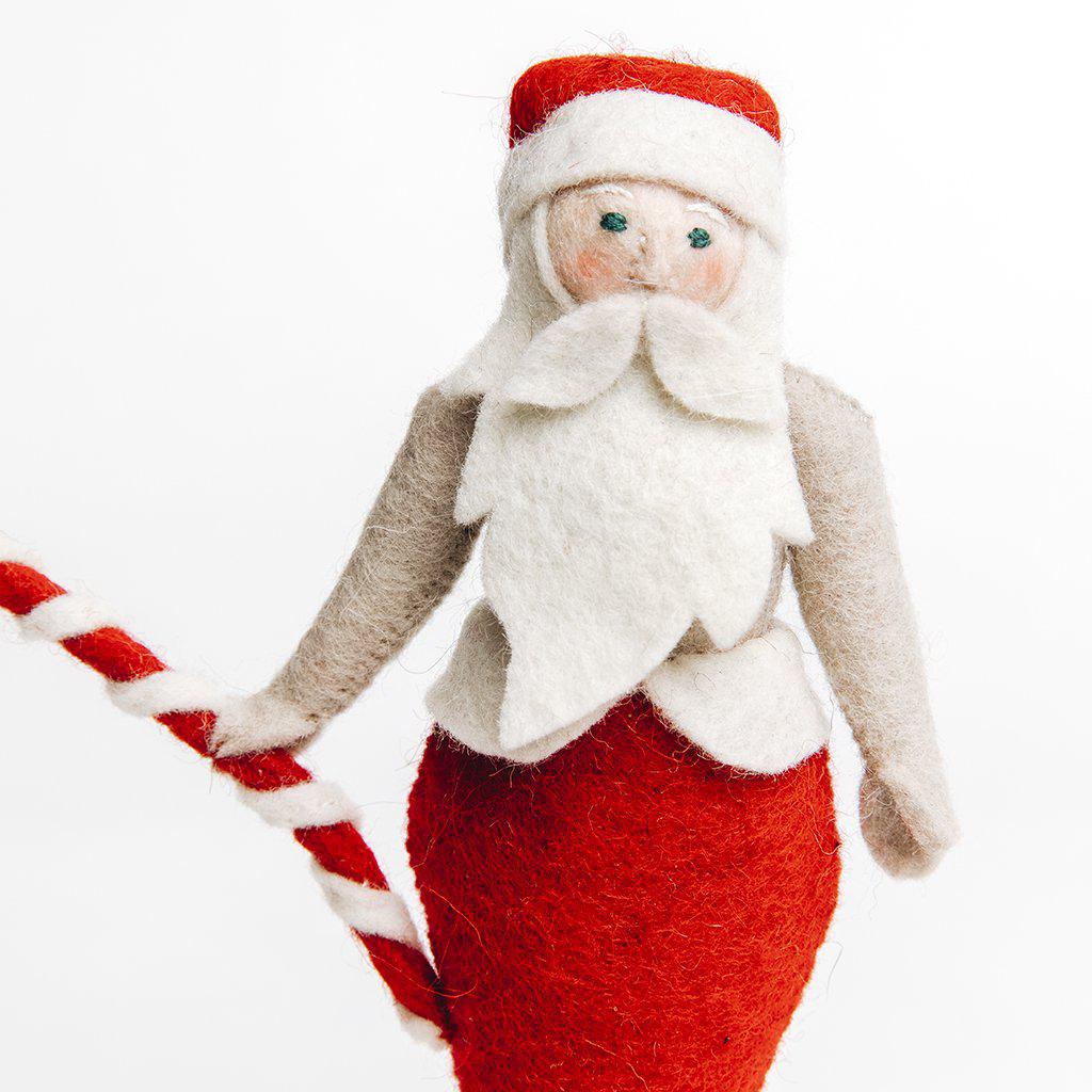 Hand Felted Red Santa Merman with Candy Cane Ornament – Craftspring