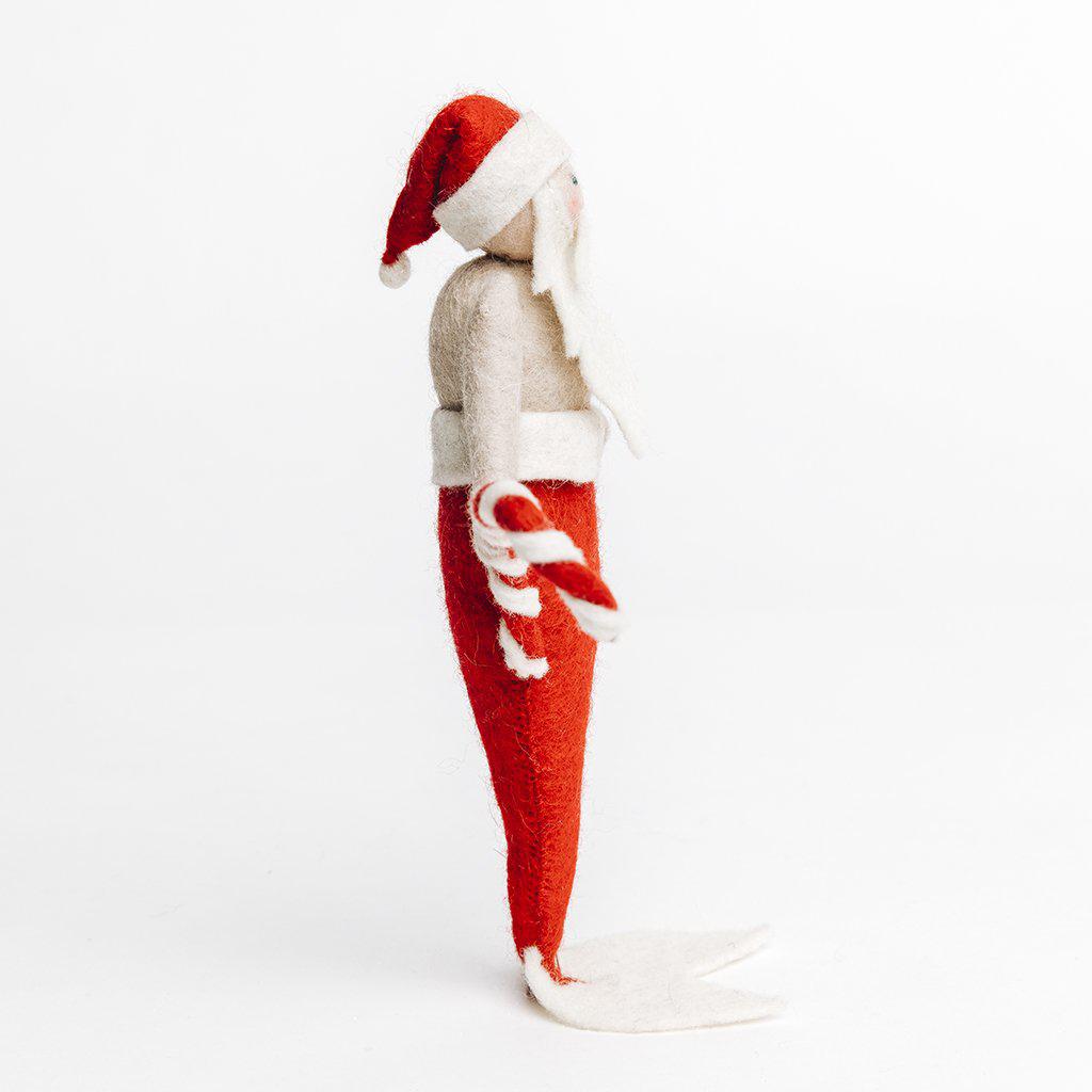 Hand Felted Red Santa Merman with Candy Cane Ornament – Craftspring