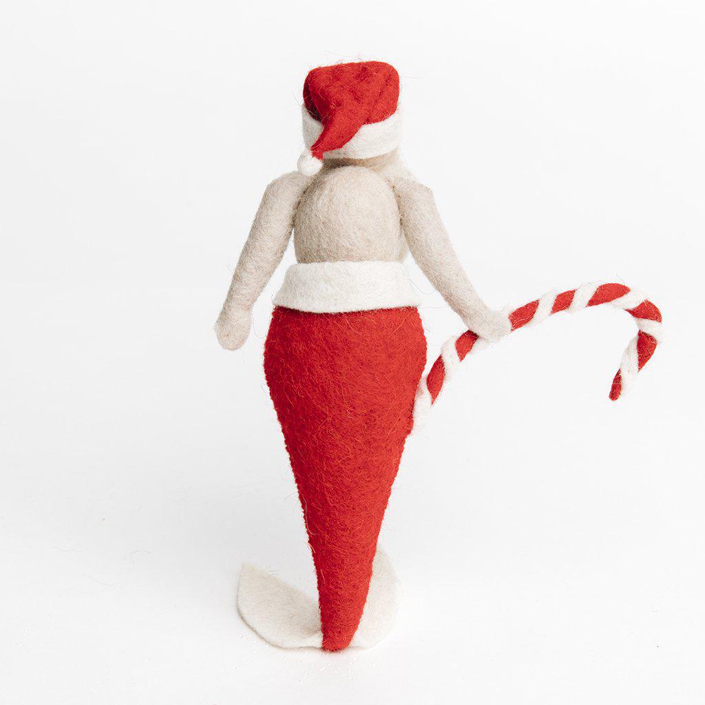 Hand Felted Red Santa Merman with Candy Cane Ornament – Craftspring