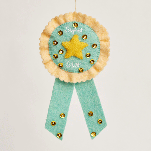 Hand Felted Turquoise and Yellow Super Star Ribbon Badge – Craftspring