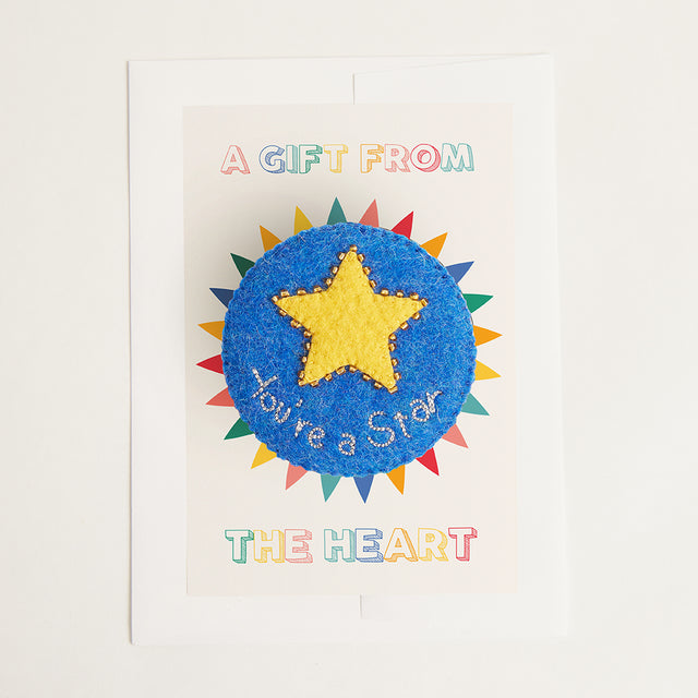 Hand Felted Blue with Yellow Star You're a Star I'm a Star Badge ...